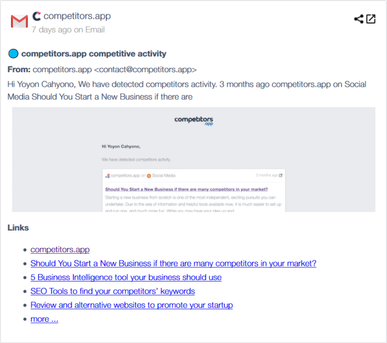 Features - Competitors' actions samples - Competitors App