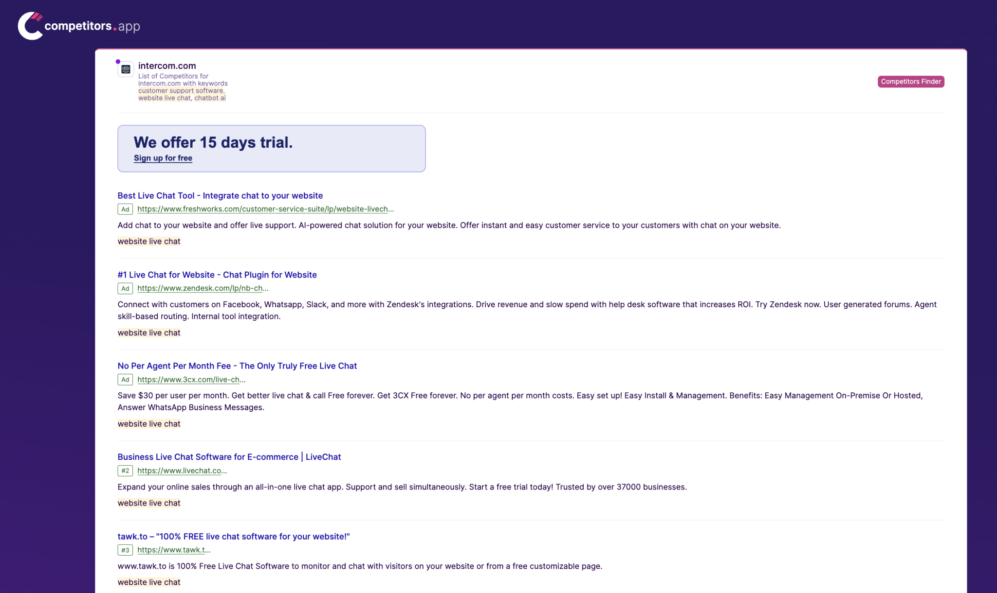Free Competitor Finder - Competitors App